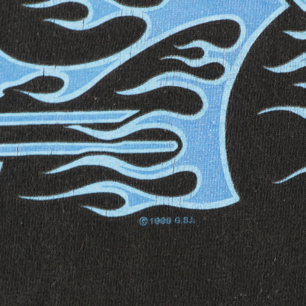 Vintage 90s Fire Flames Motorcycle T Shirt Black - Gem